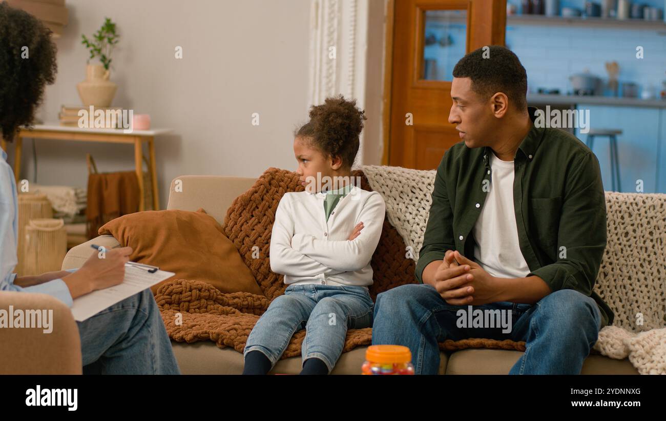 African American dissatisfied little girl daughter father dad ...