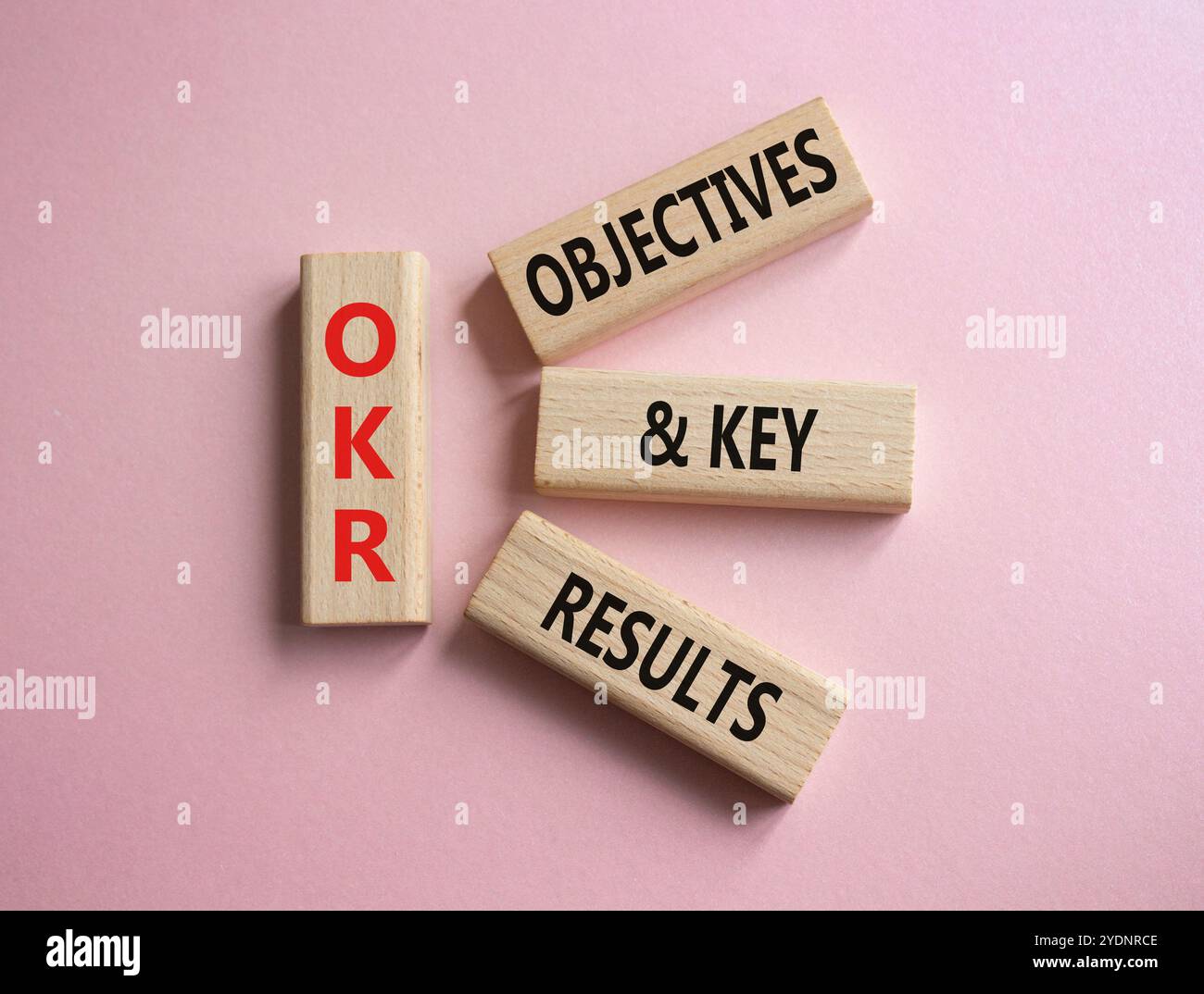 OKR objectives and key results symbol. Wooden blocks with words OKR ...