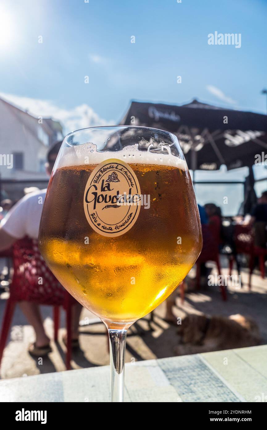 A glass of La Goudale beer at Chez Antoine bar, Bray-Dunes, Hauts de ...