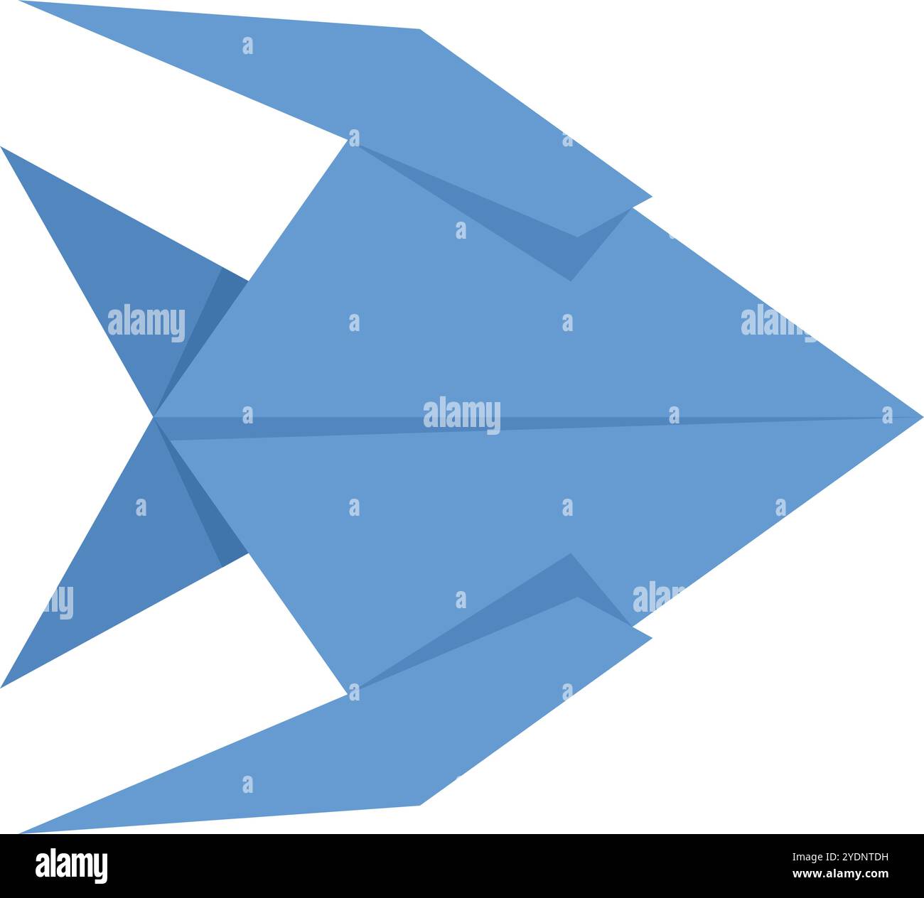 Blue origami fish is swimming from left to right on a white background ...