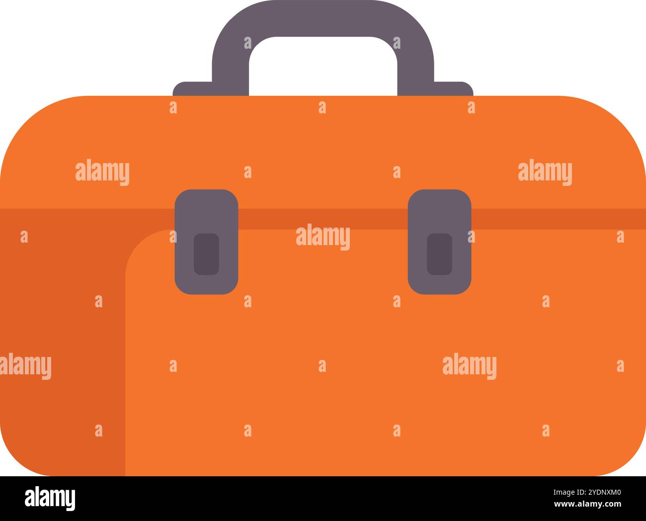 Orange tool box being closed with two grey latches is isolated on white ...