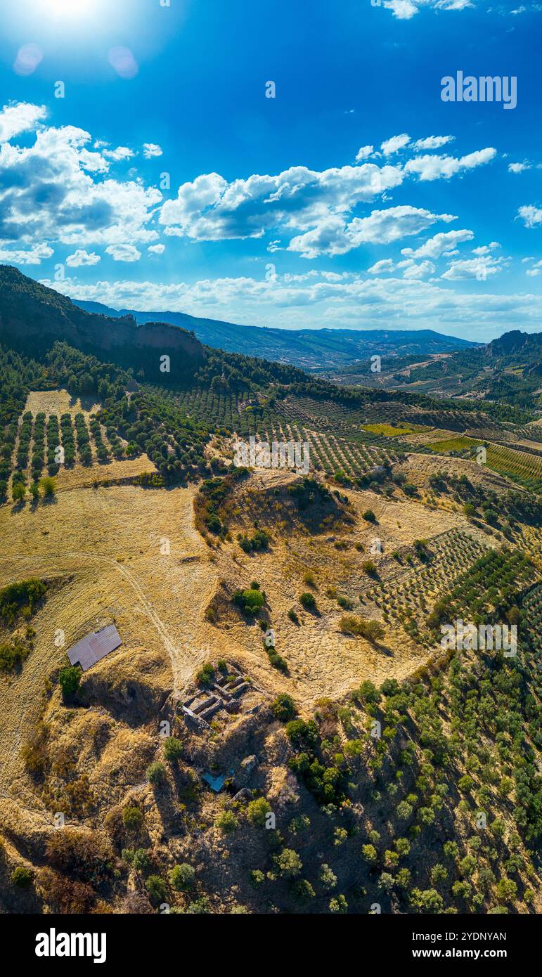 Aerial view with drone; Sardes (Sardis) Ancient City which has ...