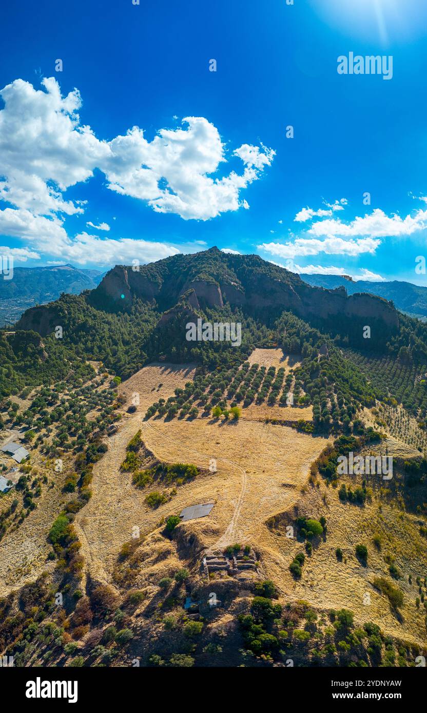 Aerial view with drone; Sardes (Sardis) Ancient City which has ...