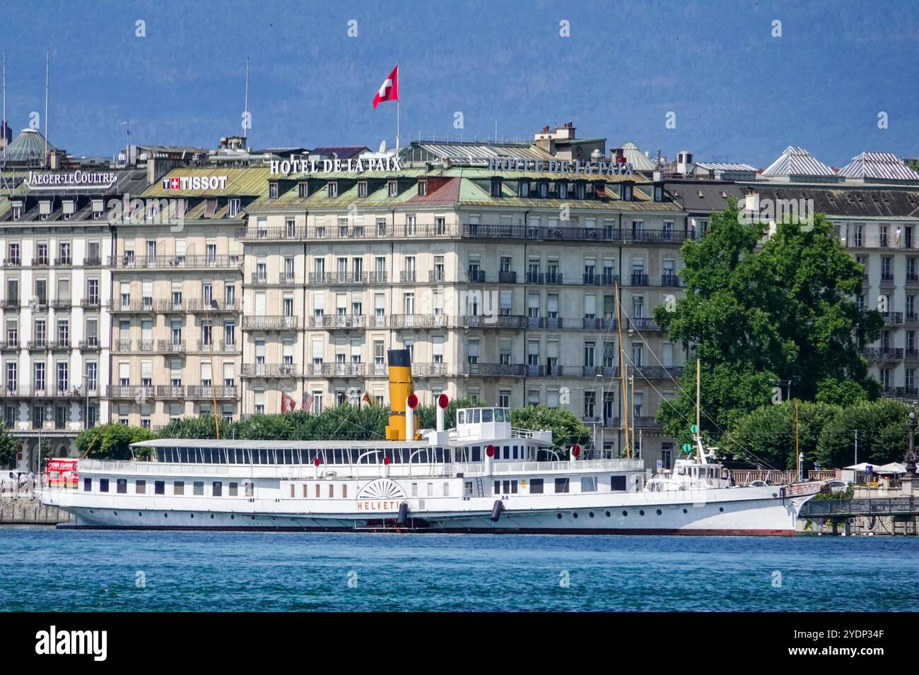 The Helvetie, a diesel-electric powered paddle boat of the Belle Epoque ...