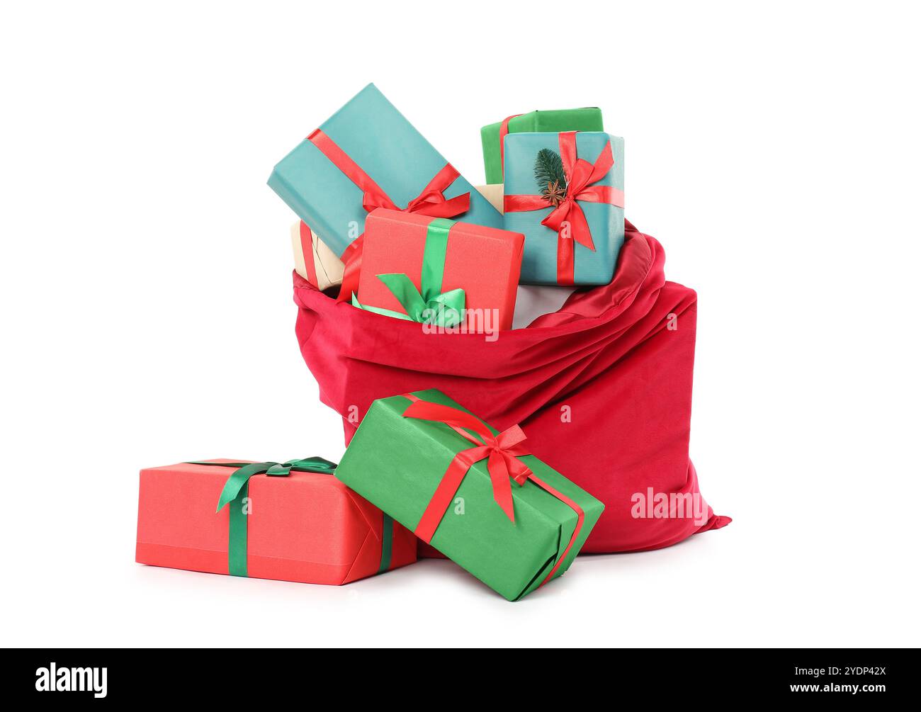 Santa Claus bag full of presents isolated on white Stock Photo - Alamy