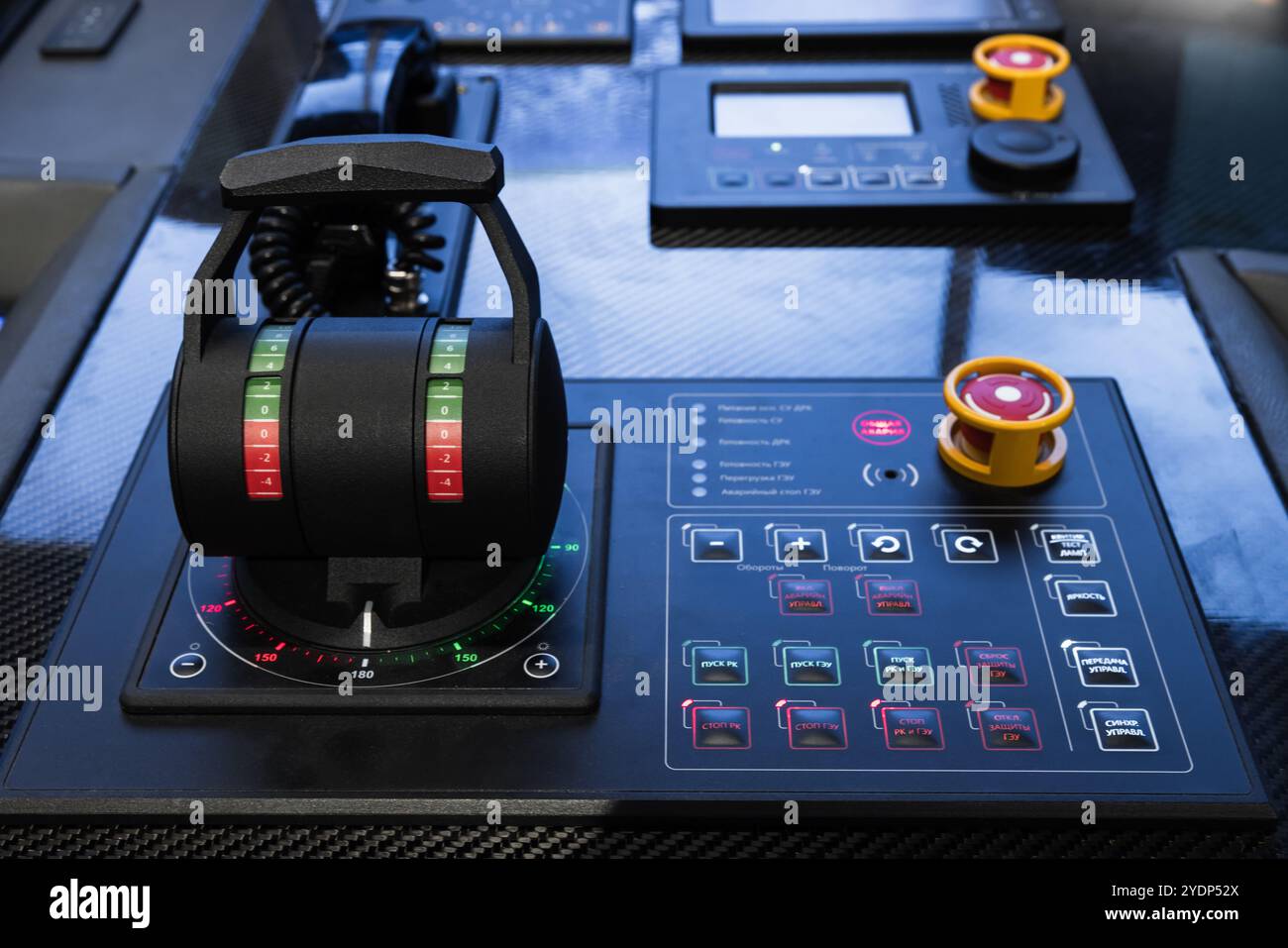 Engine accelerator and control panels of modern vessel, close-up photo ...