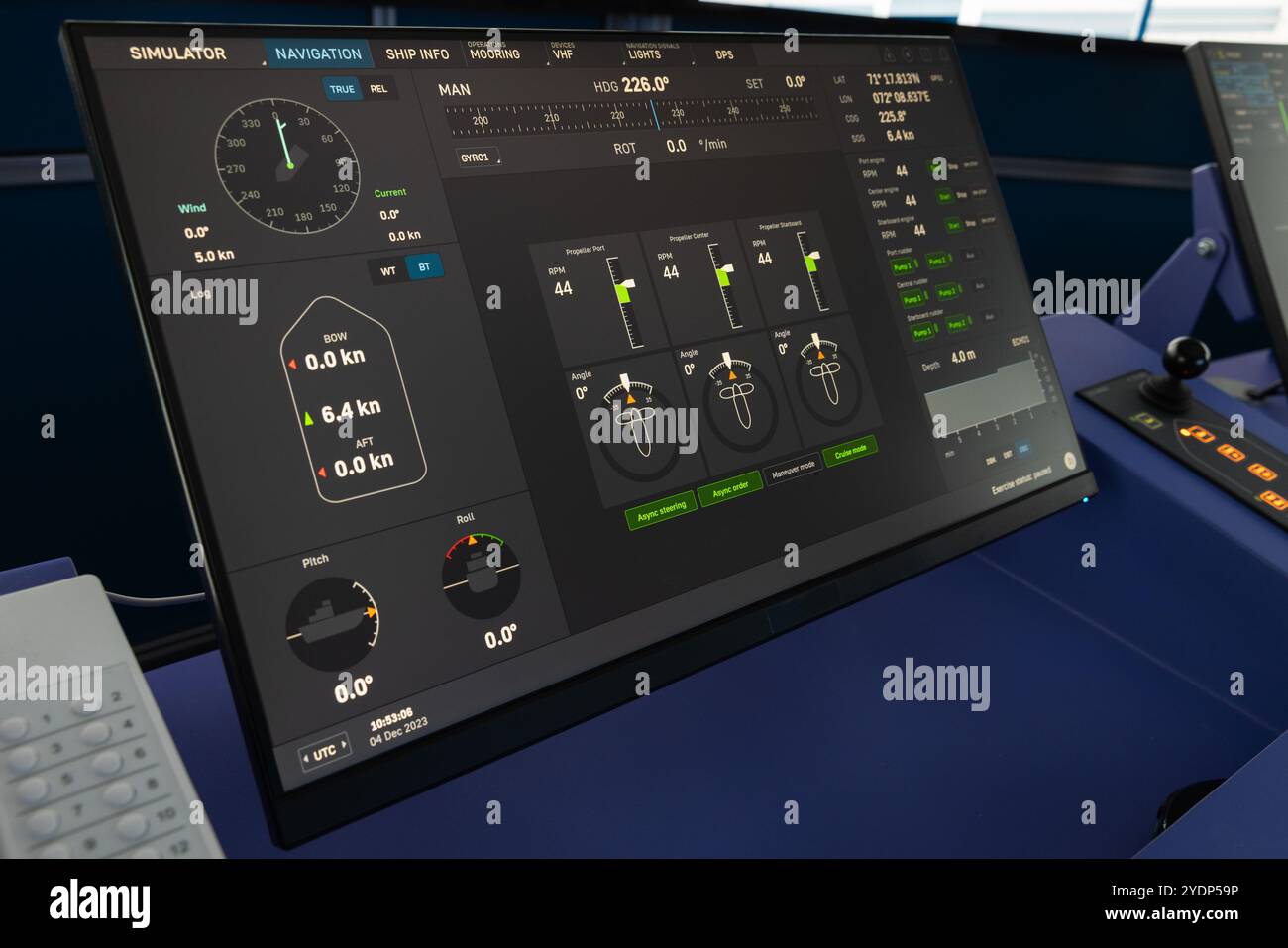 Modern ship control panel with digital screen. Marine navigation ...