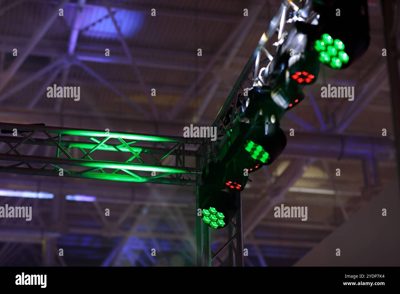 Lighting truss structure with LED moving head lights. Selective focus ...
