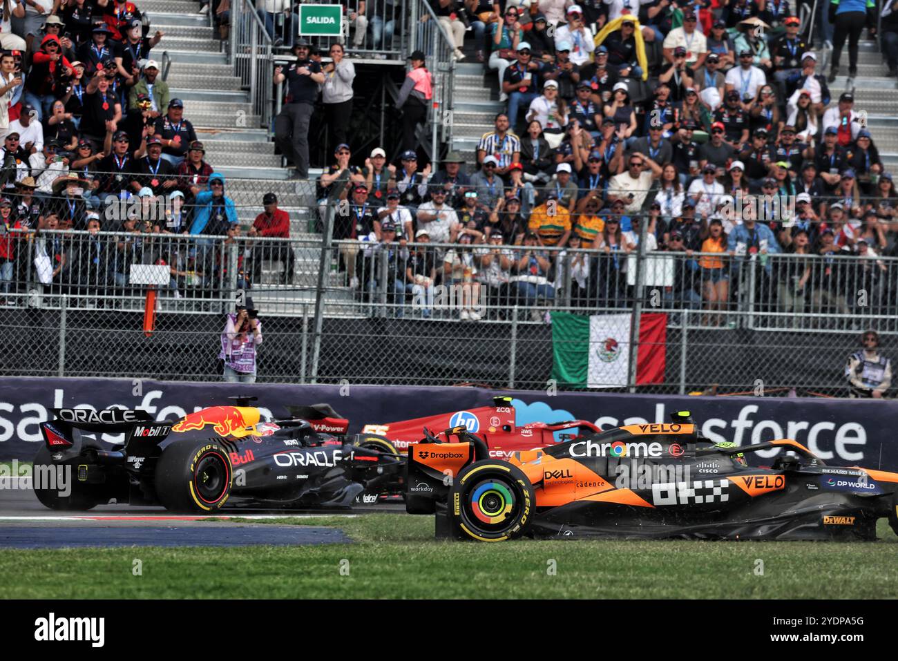 Mexico City, Mexico. 27th Oct, 2024. Max Verstappen (NLD) Red Bull Racing RB20 and Lando Norris ...