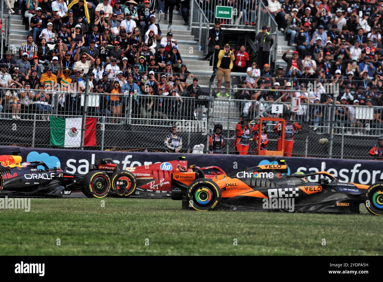 Mexico City, Mexico. 27th Oct, 2024. Max Verstappen (NLD) Red Bull Racing RB20 and Lando Norris ...