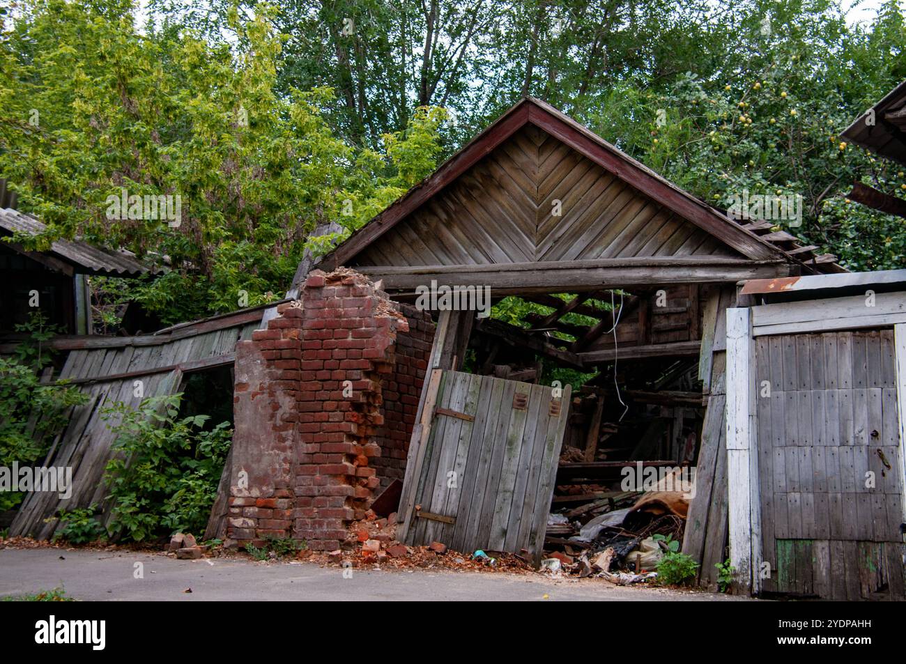 Views of the city of Syzran in the Samara region Dilapidated housing in ...