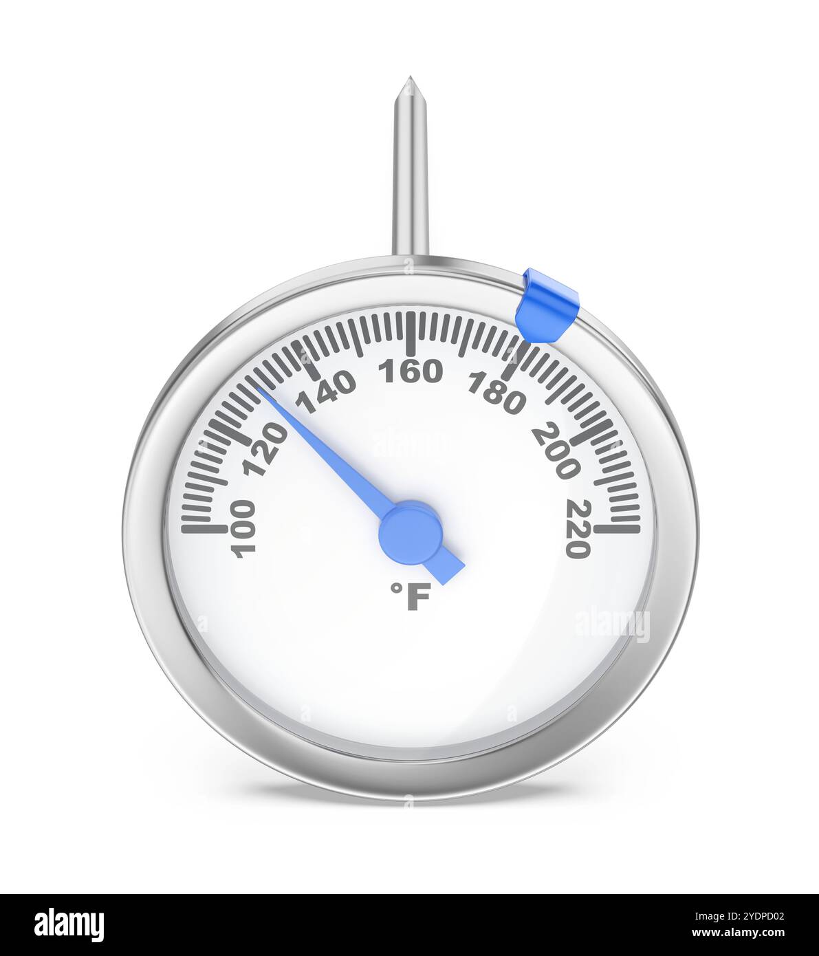 Round kitchen thermometer with Fahrenheit scale on white background ...