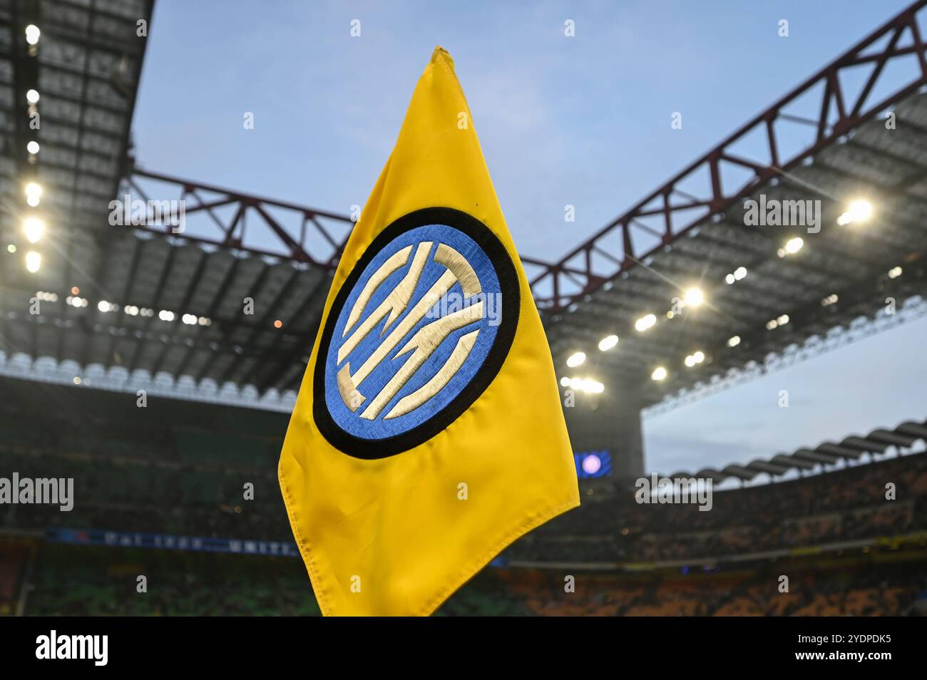 The Inter Milan logo is seen on the corner flag ahead of the Italian ...