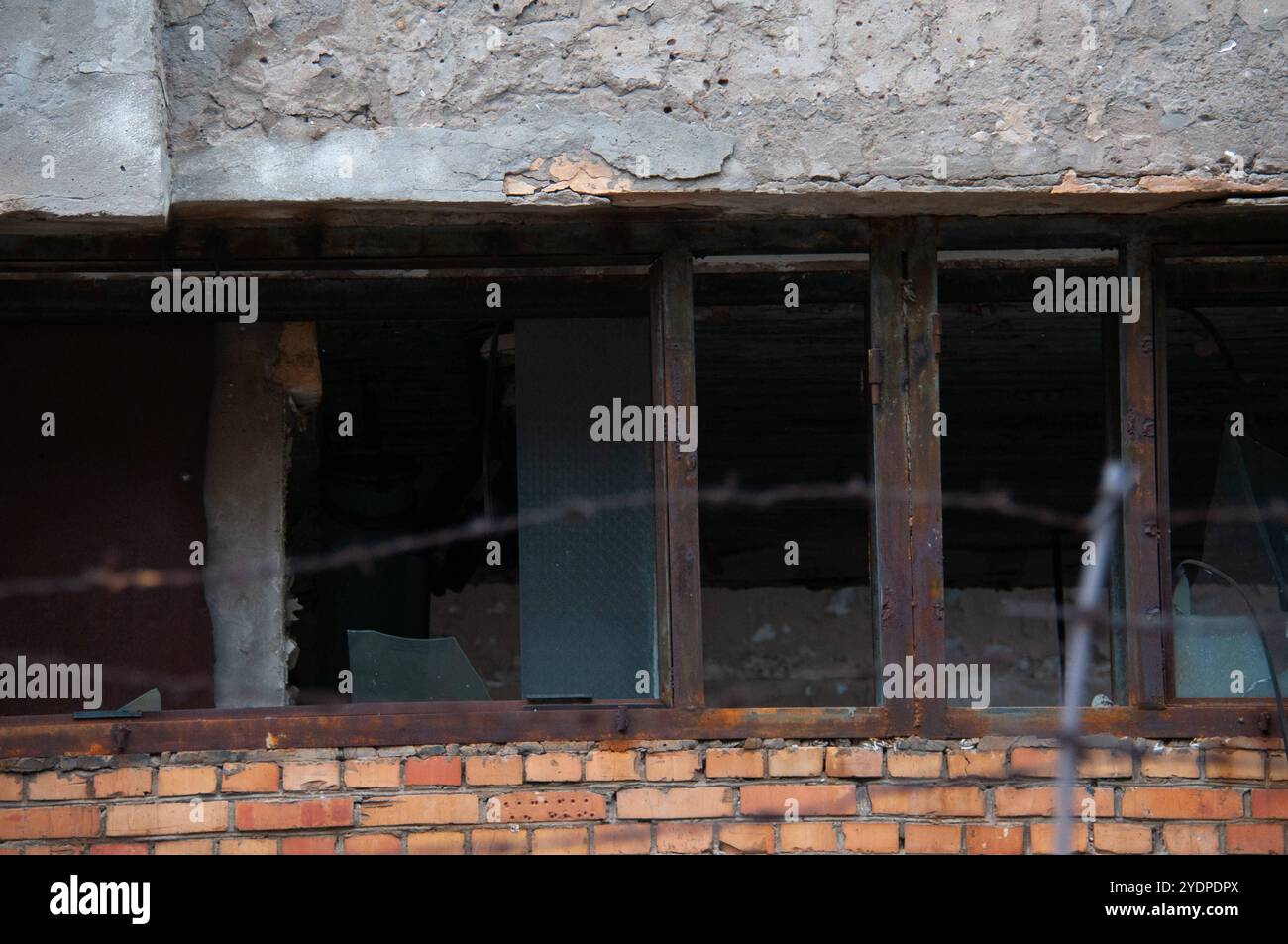 Dilapidated housing in Samara Broken glass from the windows of an ...