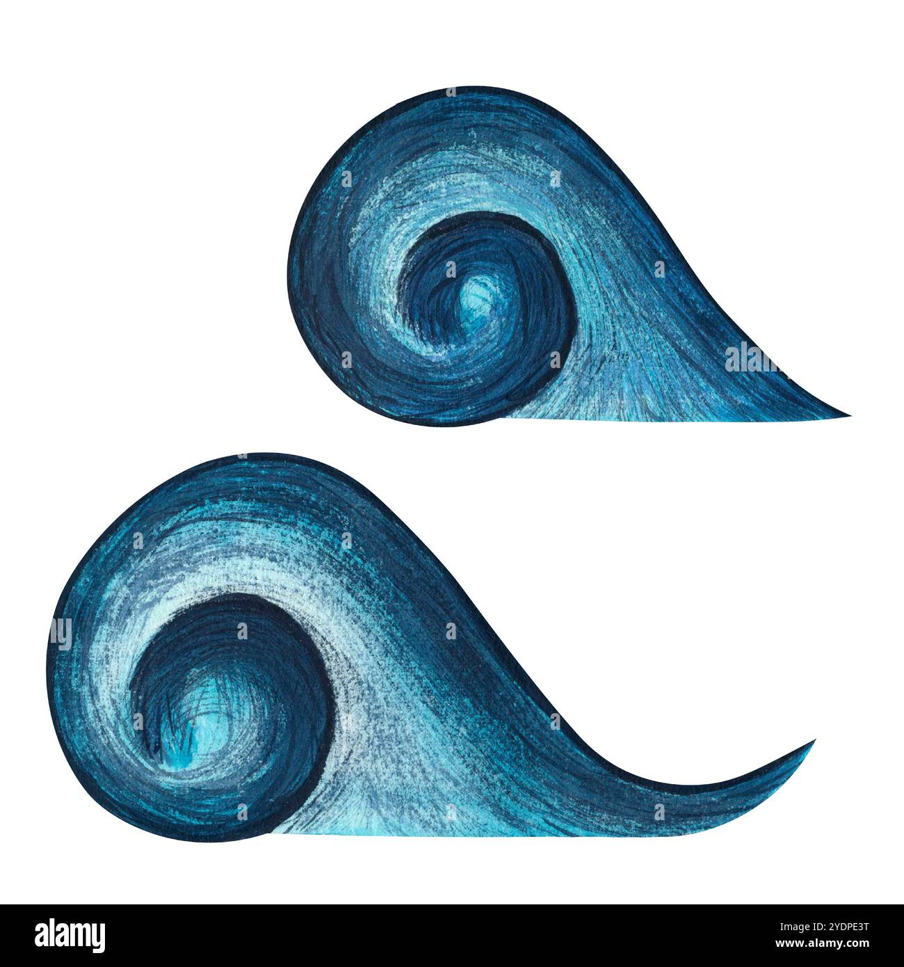 Watercolor Blue Waves Illustration. Abstract Wavy Sea Lines Isolated on ...