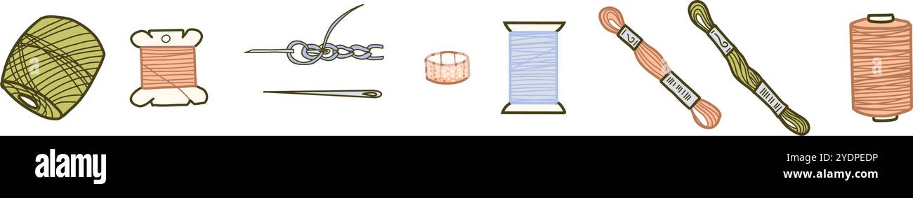 Sewing Set. Threads Spools, Needles with Stitches and Thimble. Hand ...