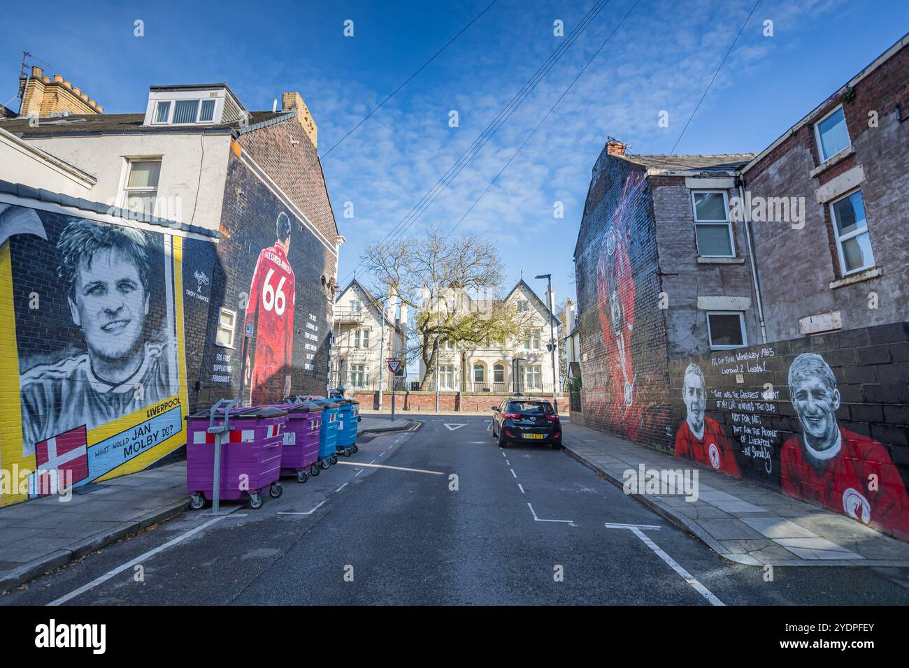 Four murals of famous Liverpool Football Club players pictured in a ...
