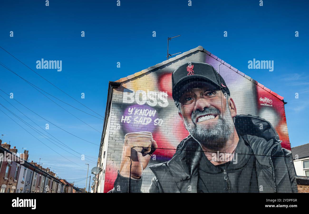 A colourful image of the Jurgen Klopp mural pictured close to the ...