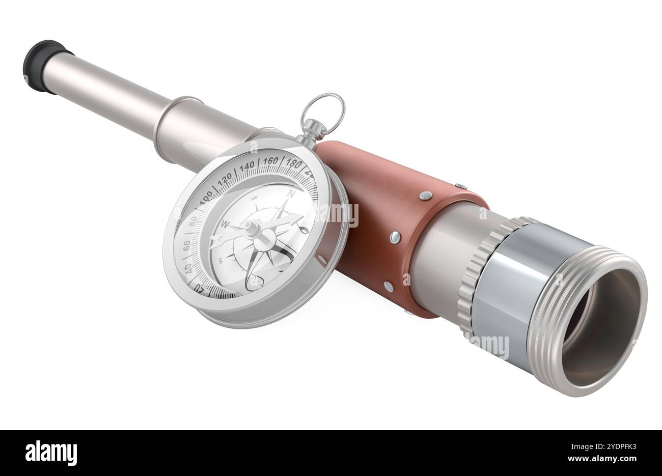 Solid Handheld Telescope with Compass. 3D rendering isolated on white ...