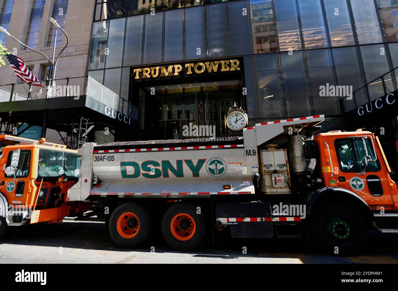 Sanitation trucks surround Trump Tower before the former President ...