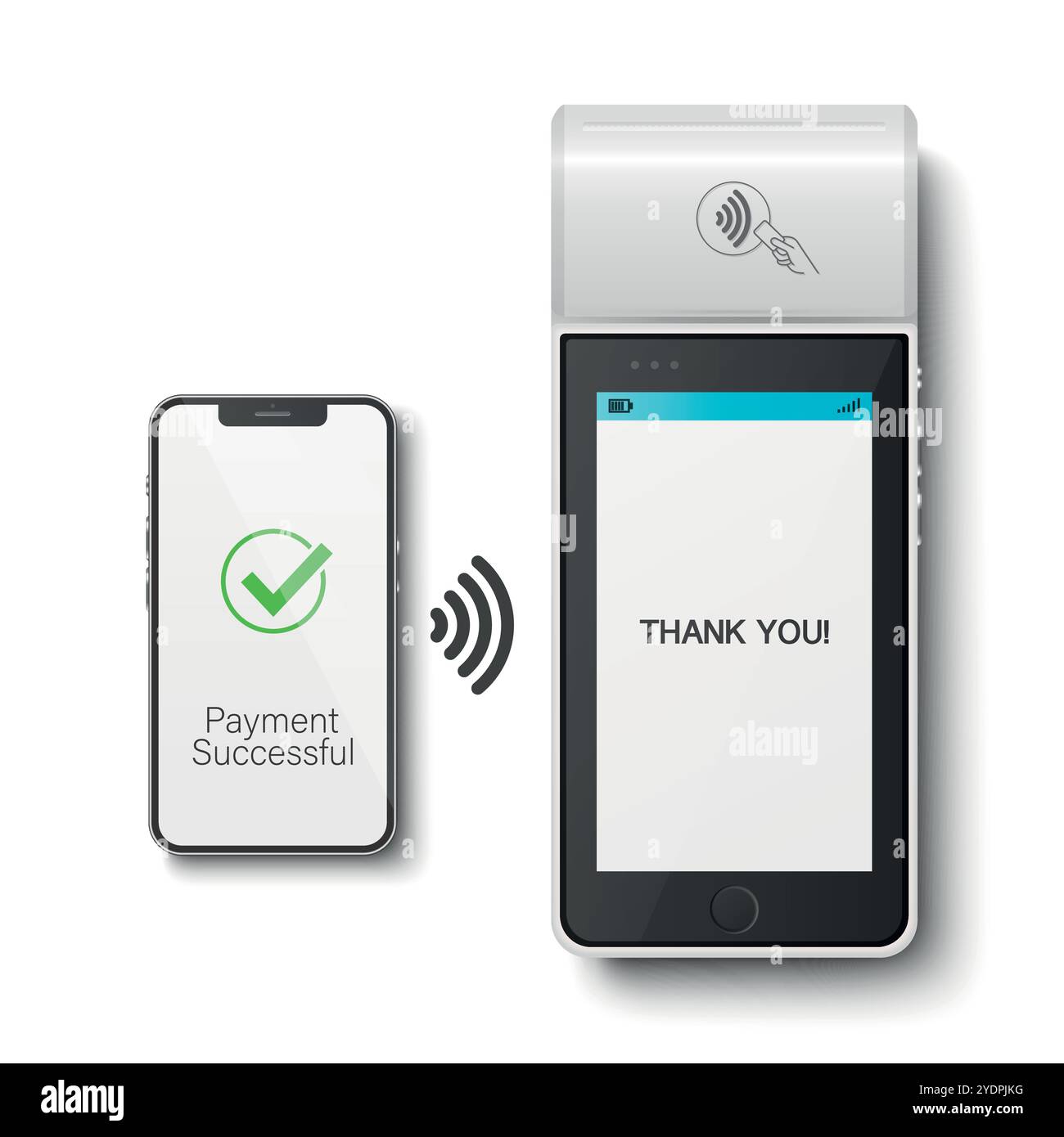 Vector 3D Realistic White NFC Payment Terminal and Smartphone Closeup. Successful Payment ...