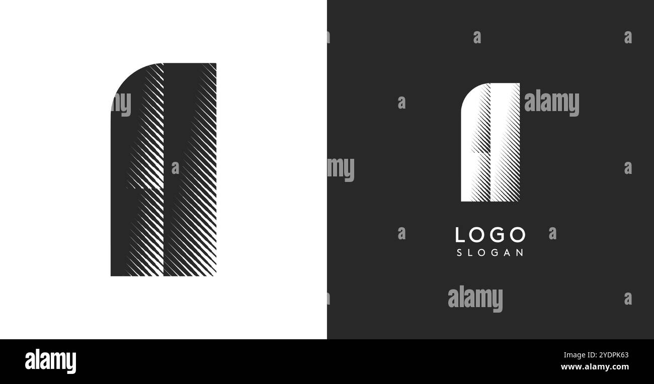 A vector letter. Sharp contrast monogram strike diagonal hatching for ...