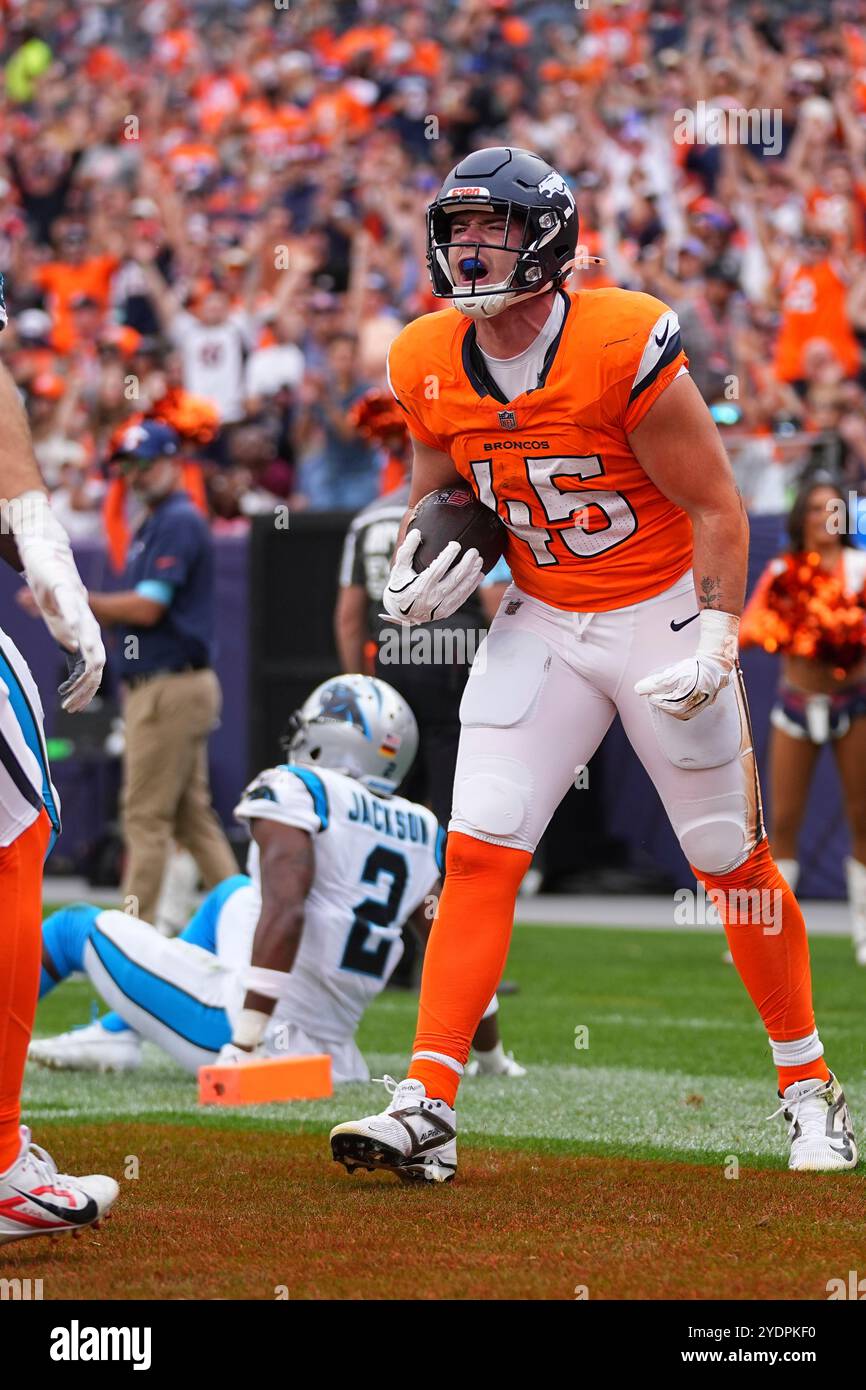 Denver Broncos tight end Nate Adkins (45) celebrates a touchdown ...