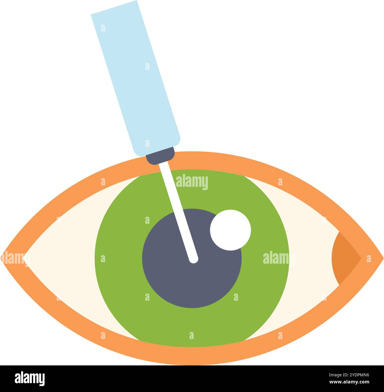 Medical syringe injecting a green human eye during a delicate surgery ...