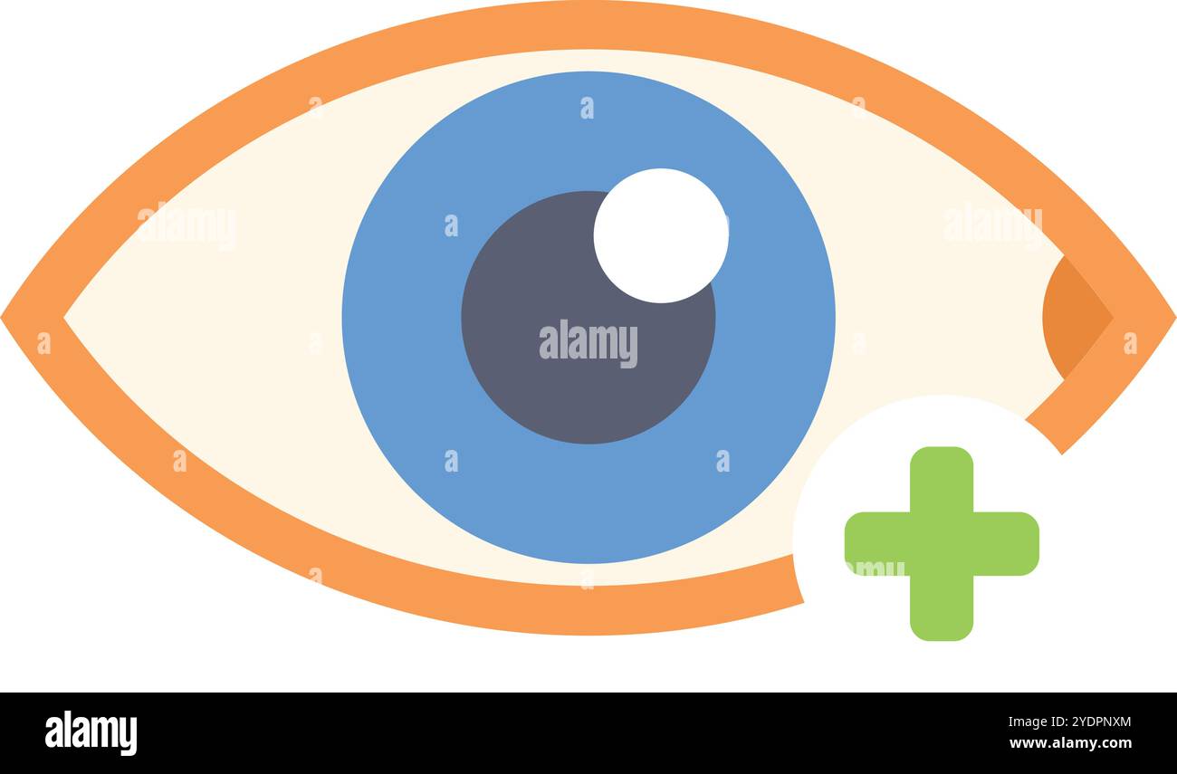 Simple flat vector illustration of a healthy human eye with a plus sign ...