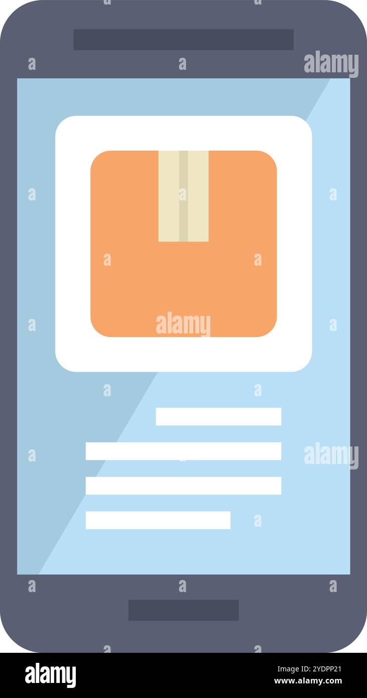 Minimalist vector illustration of a smartphone displaying a parcel tracking app, symbolizing ...