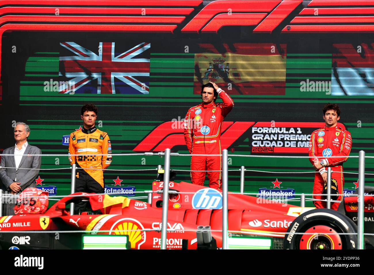 Mexico City, Mexico. 27th Oct, 2024. The podium (L to R): Lando Norris (GBR) McLaren, second ...
