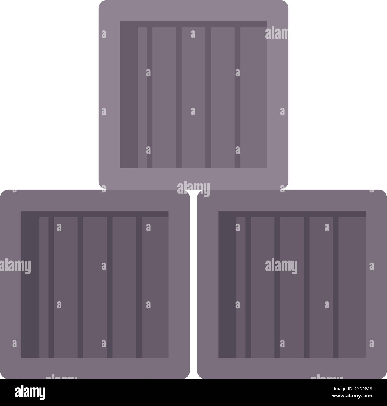 Three grey wooden crates stacked on top of each other forming a pyramid ...