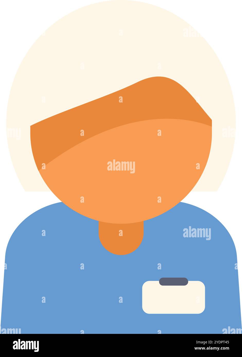 Faceless female doctor wearing blue scrubs with a name tag is shown in ...