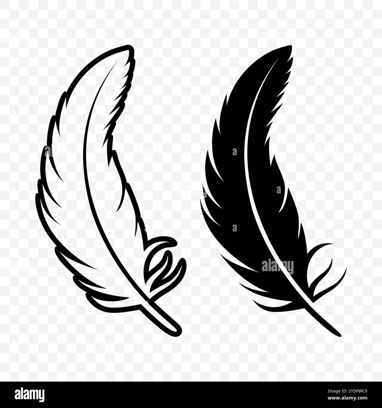 Vector Black and White Fluffy Feather Logo Icons. Silhouette Feather ...