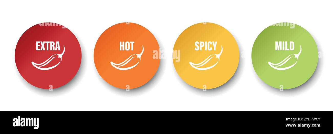 Realistic Vector Round Stickers with Spicy Chili Pepper Icon, Food ...