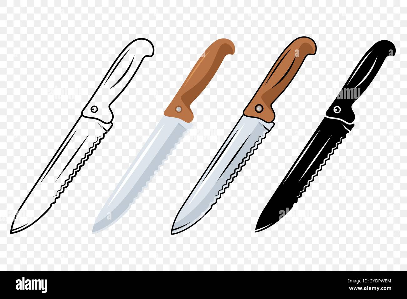 Vector Kitchen Knife Icon Set. Bread Knife with Serrated Blade, Kitchen ...