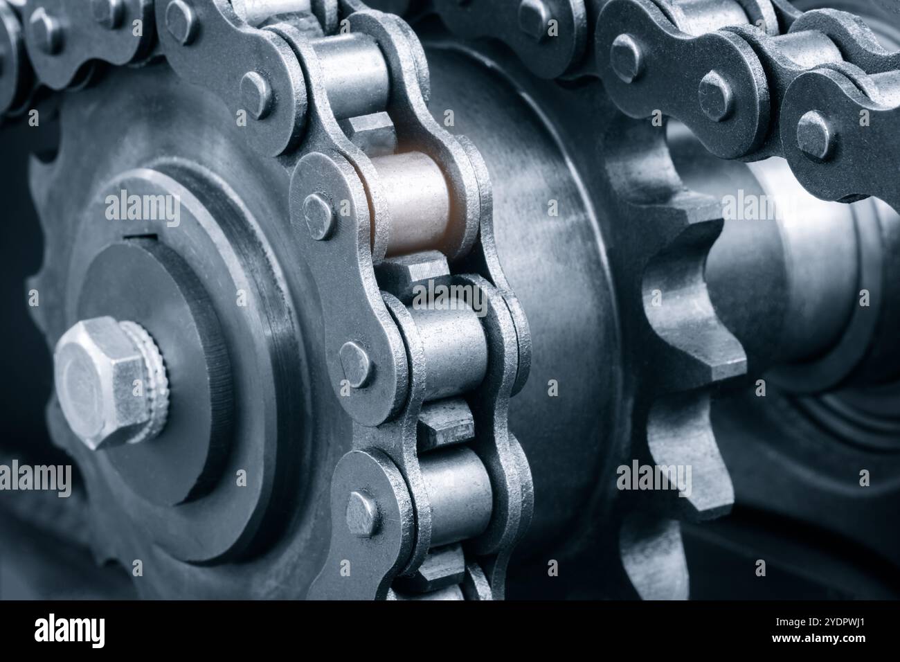 Gear chain drive shaft in conveyor belt is on production line. Timing ...