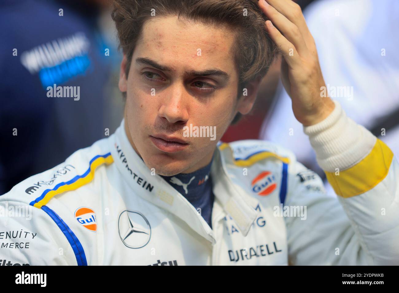Williams driver Franco Colapinto of Argentina walks through pits during ...