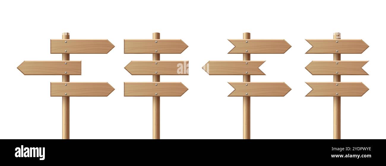 Realistic Wooden Sign Post Set. Realistic Blank Road Signboard. Plywood ...
