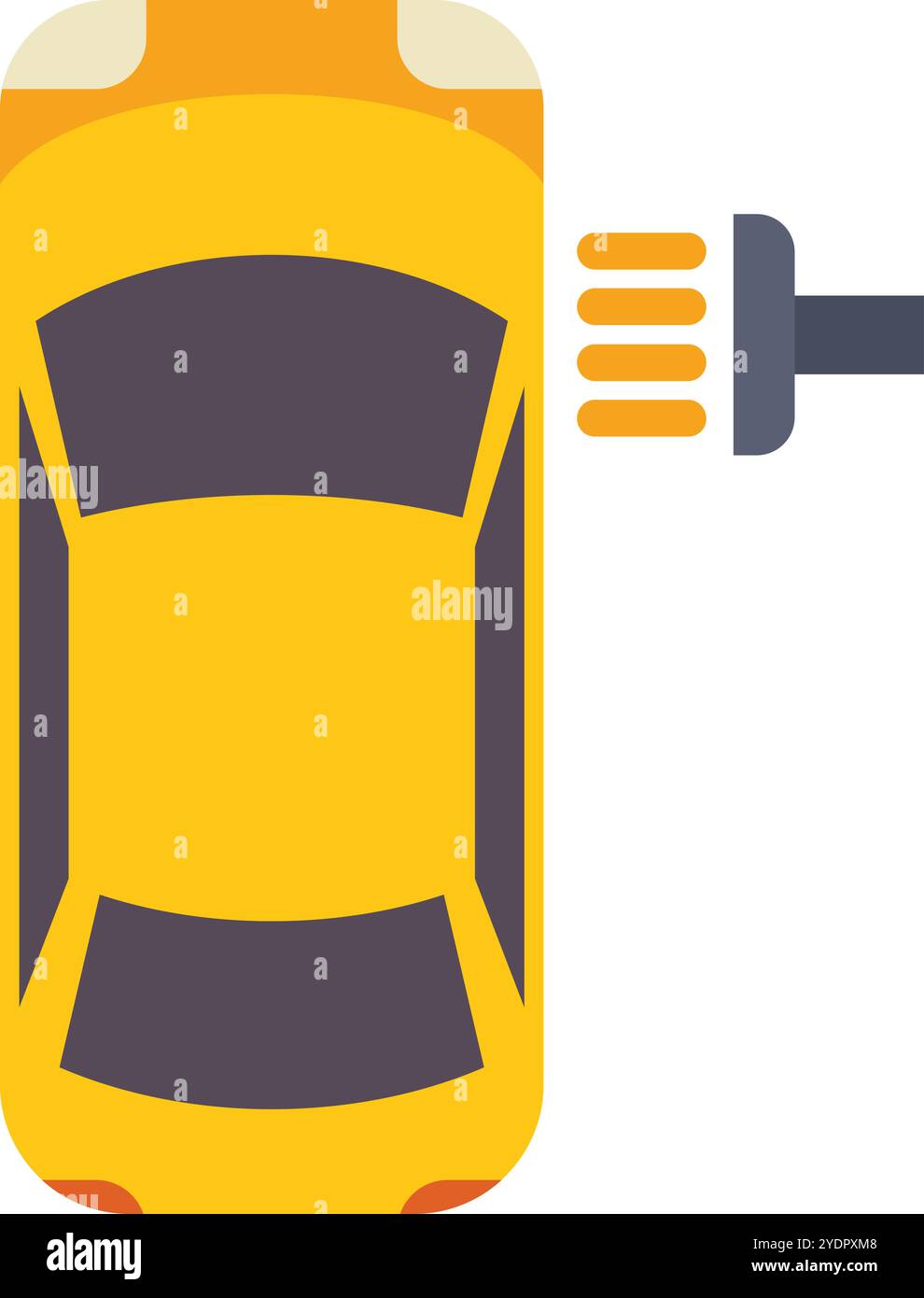 Top view of a yellow car parking in a parking lot with a wind direction ...