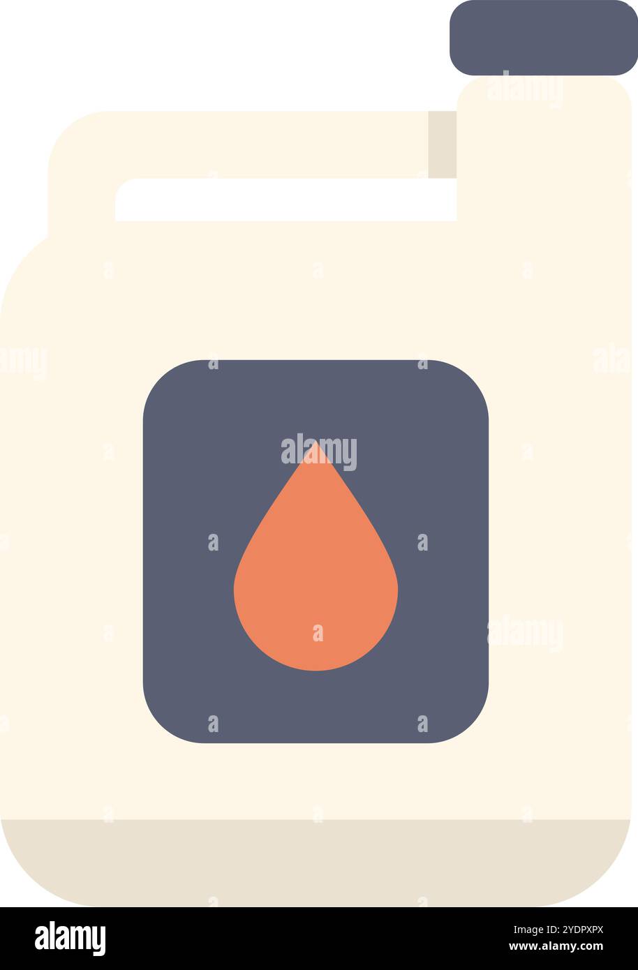 Simple flat vector illustration of jerrycan with handle filled with liquid isolated on white ...