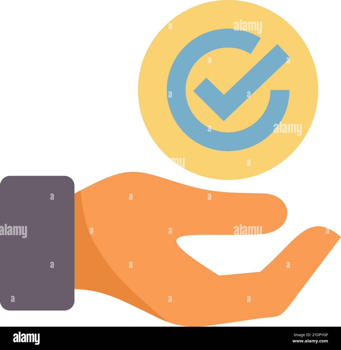 Businessman is holding a checkmark symbol in his hand, representing ...