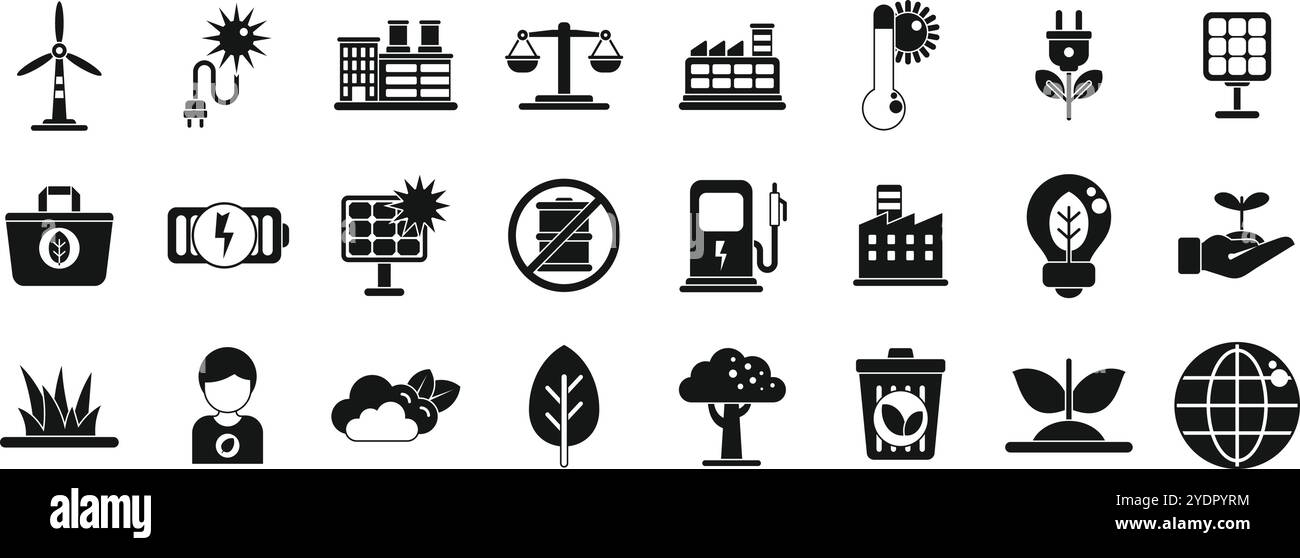 Co2 neutral icons set. Set of eco friendly icons highlighting renewable ...
