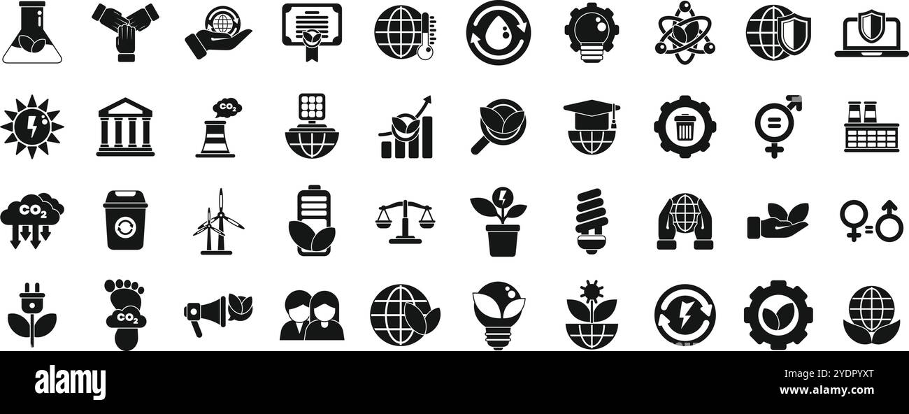 Esg icons set. Diverse icons representing environmental sustainability, highlighting green ...