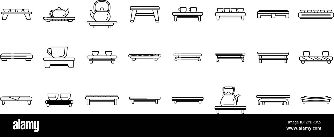 Tea ceremony table icons set. Set of tea ceremony accessories ...