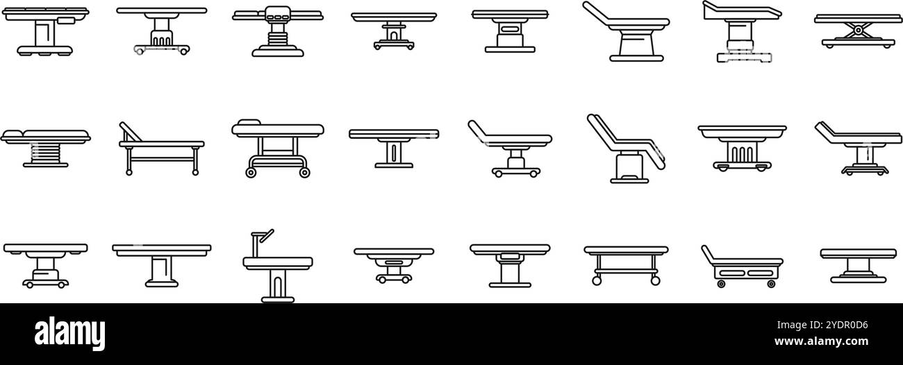 Medical operating table icons set. Exploring various medical ...
