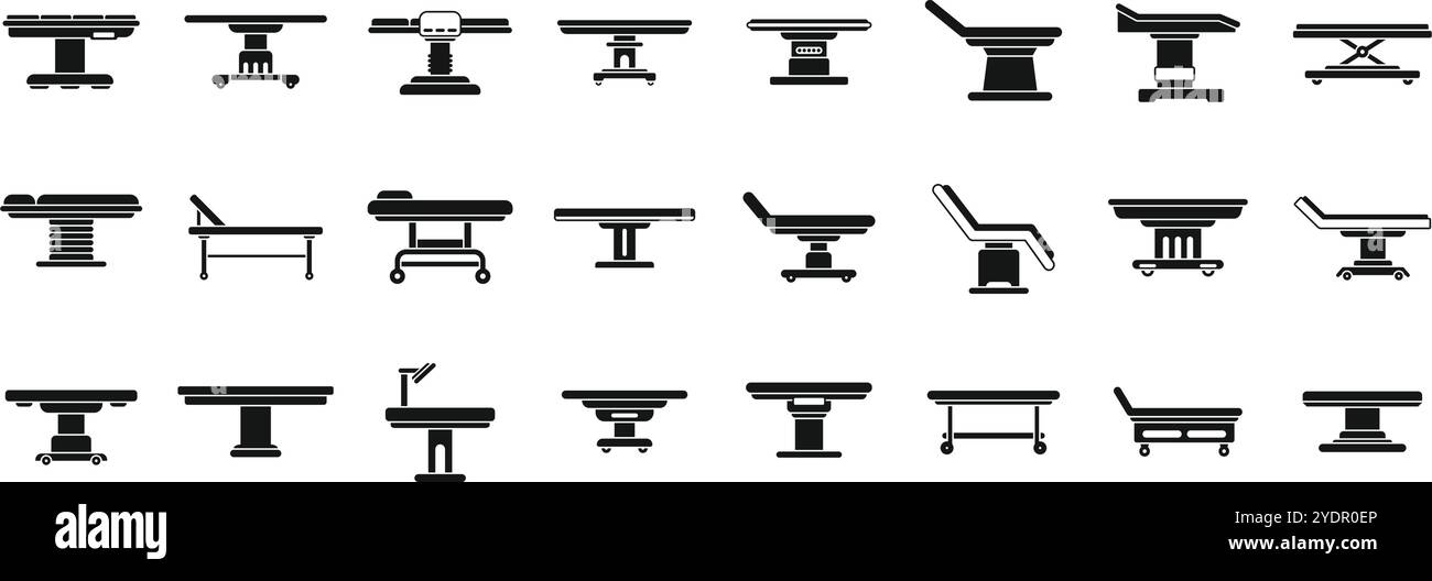 Medical operating table icons set. Collection of medical examination ...