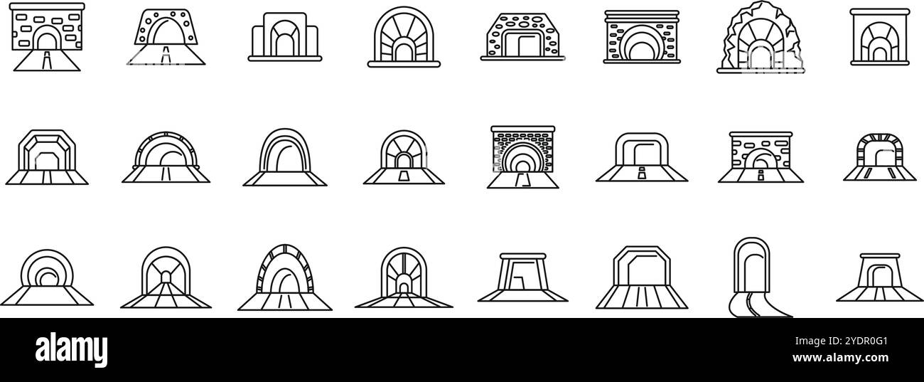 Arch tunnel icons set. Set of tunnel icons representing various ...