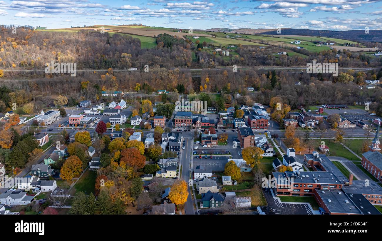 Aerial photo of fall foliage surrounding the Village of Homer, Cortland ...