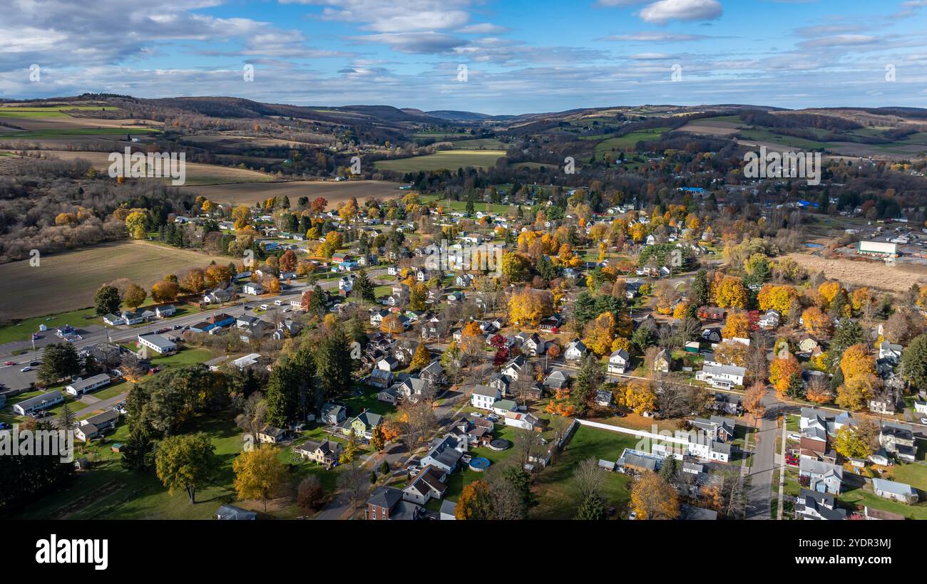 Aerial photo of fall foliage surrounding the Village of Homer, Cortland ...